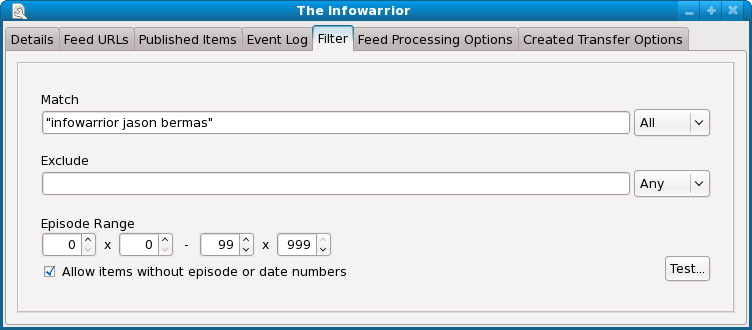 RSS Properties - Tixati